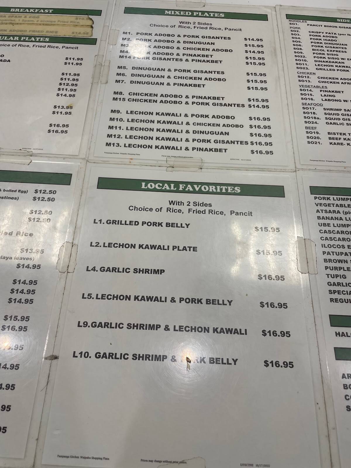 Menu at Pampanga Kitchen Pearl City restaurant, Pearl City