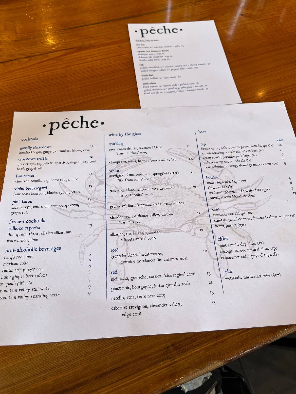 Menu at Pêche Seafood Grill restaurant, New Orleans
