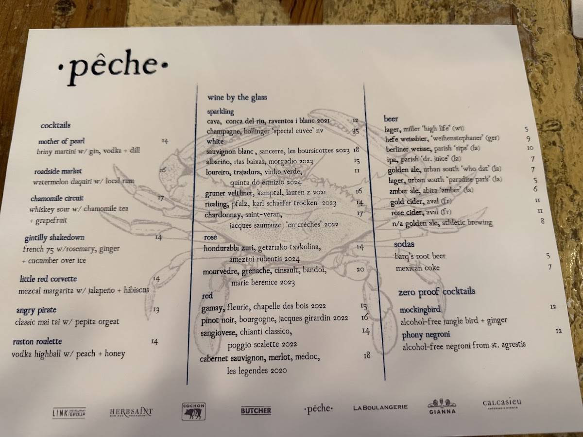 Menu at Pêche Seafood Grill restaurant, New Orleans