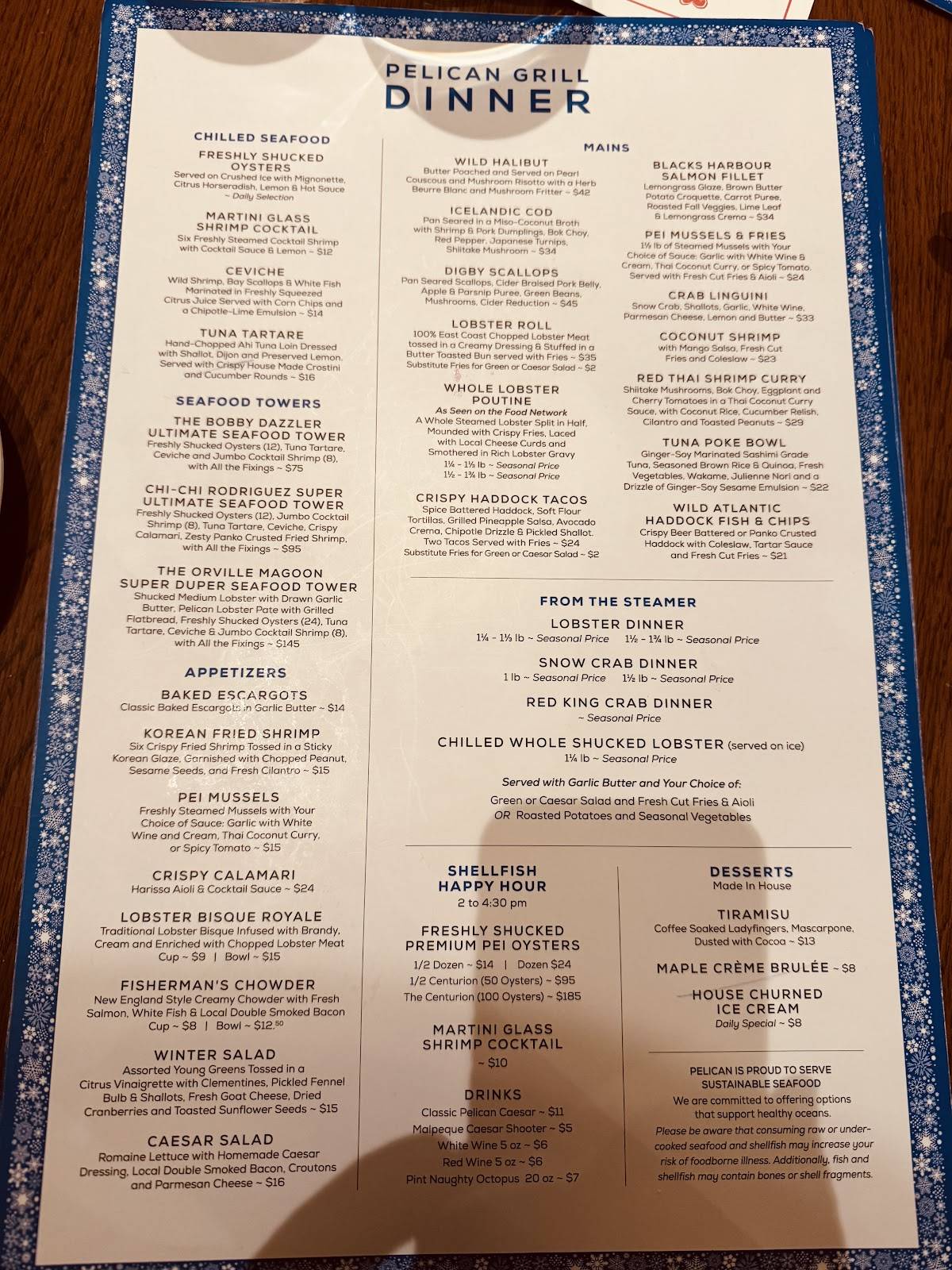 Menu au Pelican Seafood Market & Grill restaurant, Ottawa