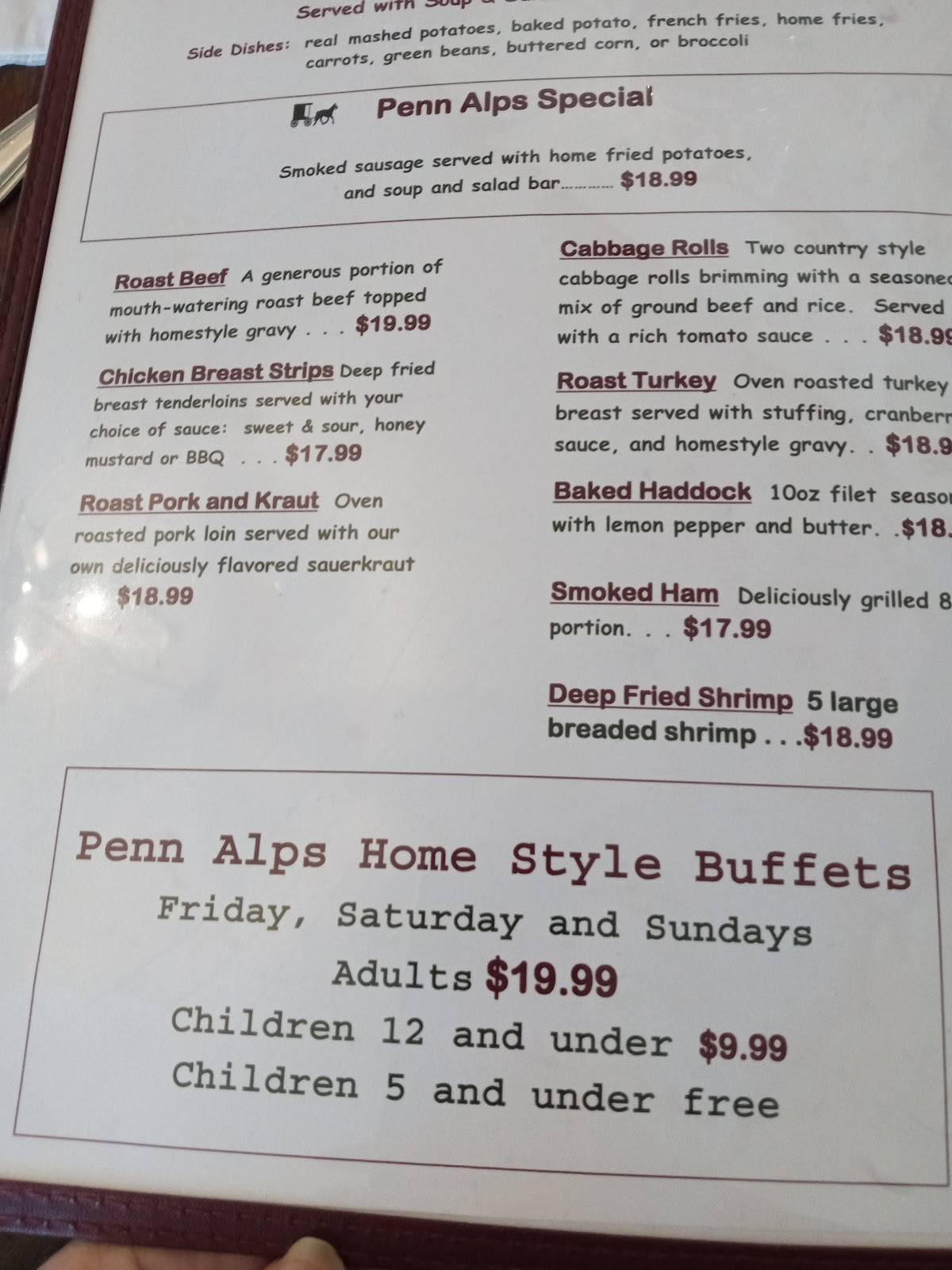 Menu at Penn Alps Restaurant & Craft Shop, Grantsville