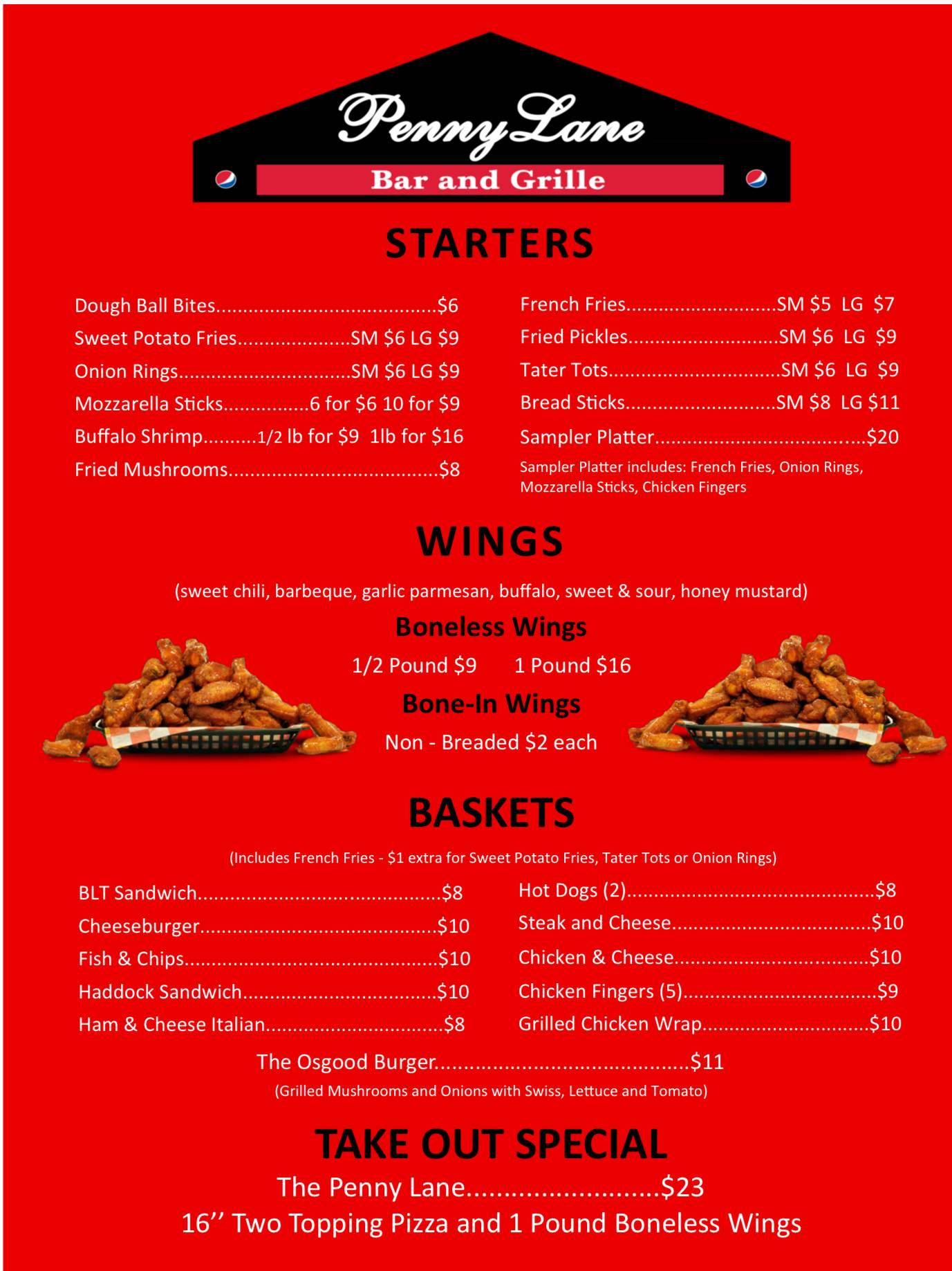 Menu at Penny Lane Bar and Grille, Brewer