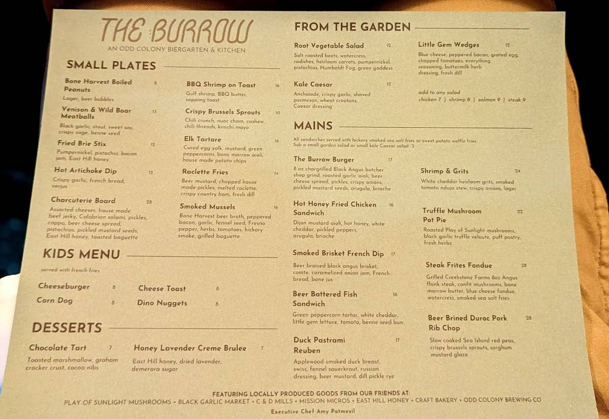 Menu at The Burrow pub & bar, Pensacola
