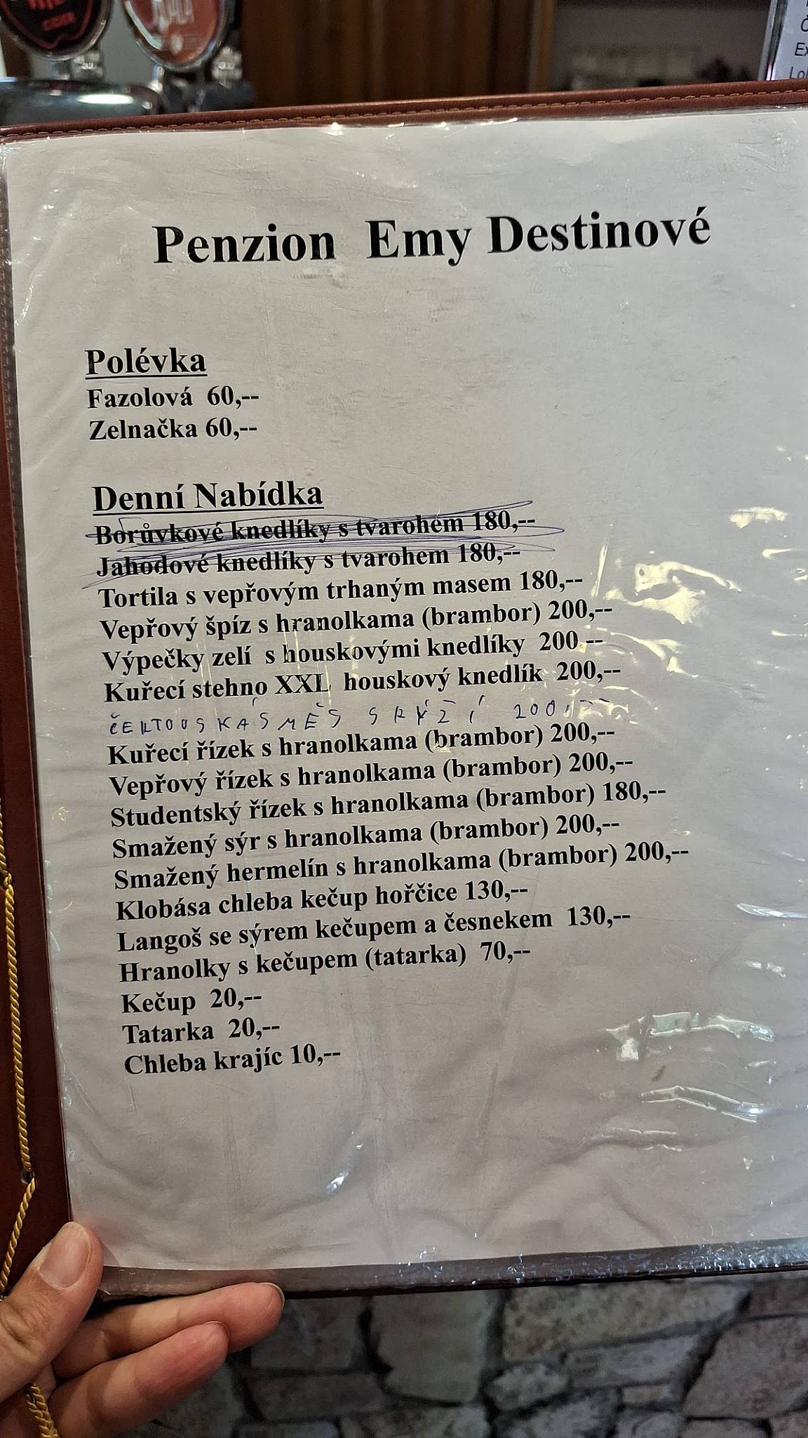 Menu at Pension a restaurace U Emy Destinnové restaurant, Třeboň