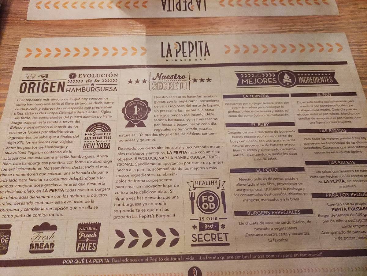 Carta de La Pepita Burger Bar - A Coruña, La Coruña