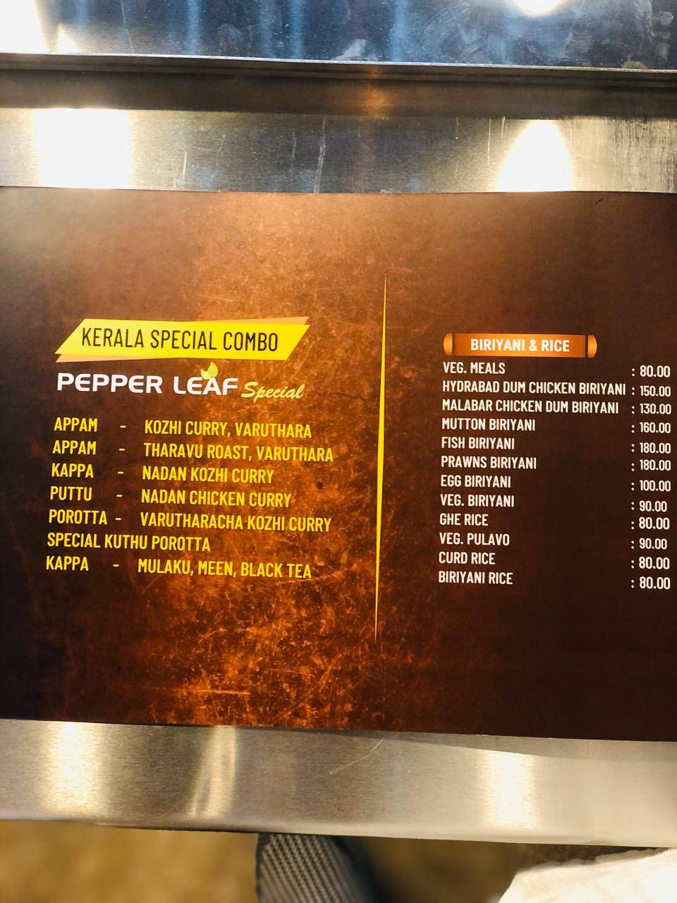 Menu at Pepper Leaf Restaurant, Bengaluru