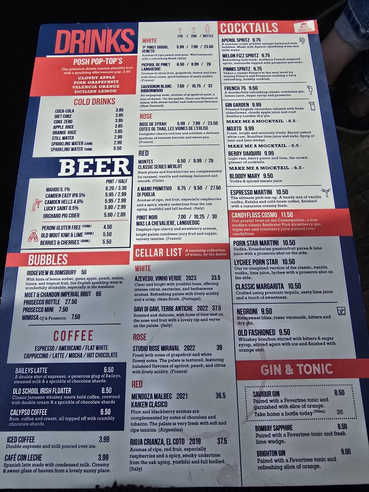 Menu at Perch on Worthing Pier restaurant, Worthing