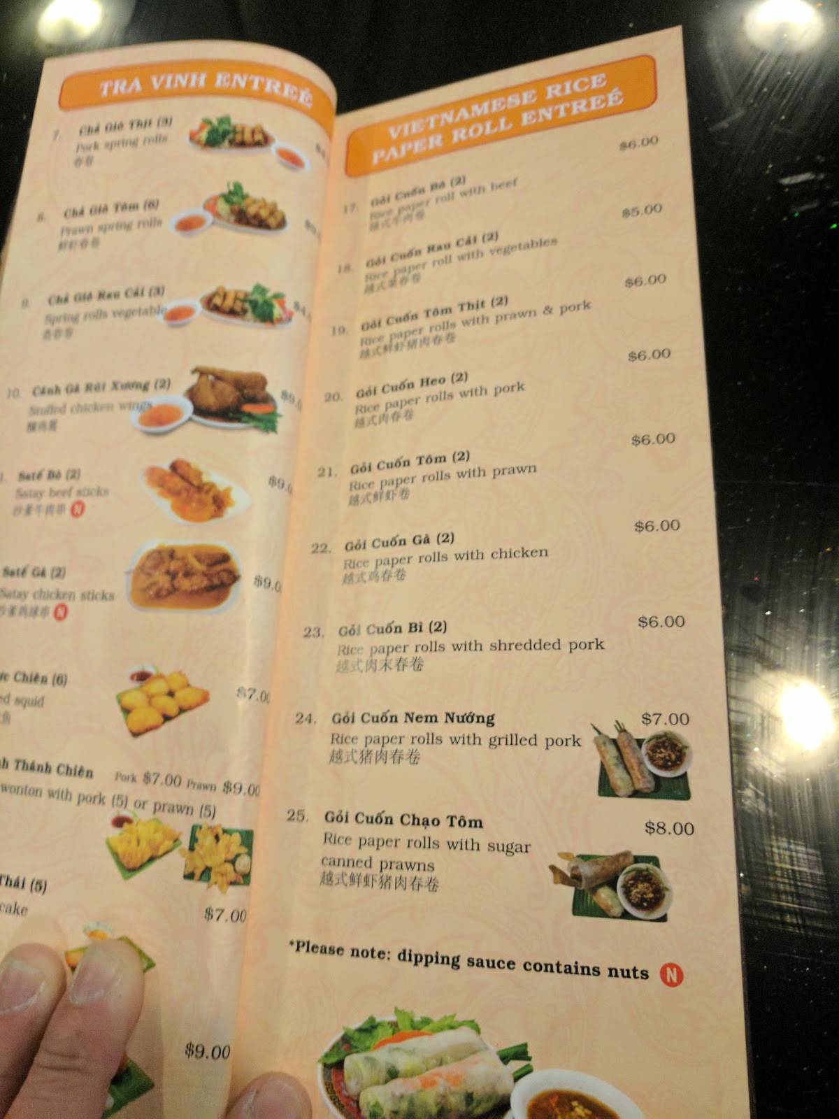 Menu at Trà Vinh Vietnamese Restaurant, Perth, 149 Brisbane St