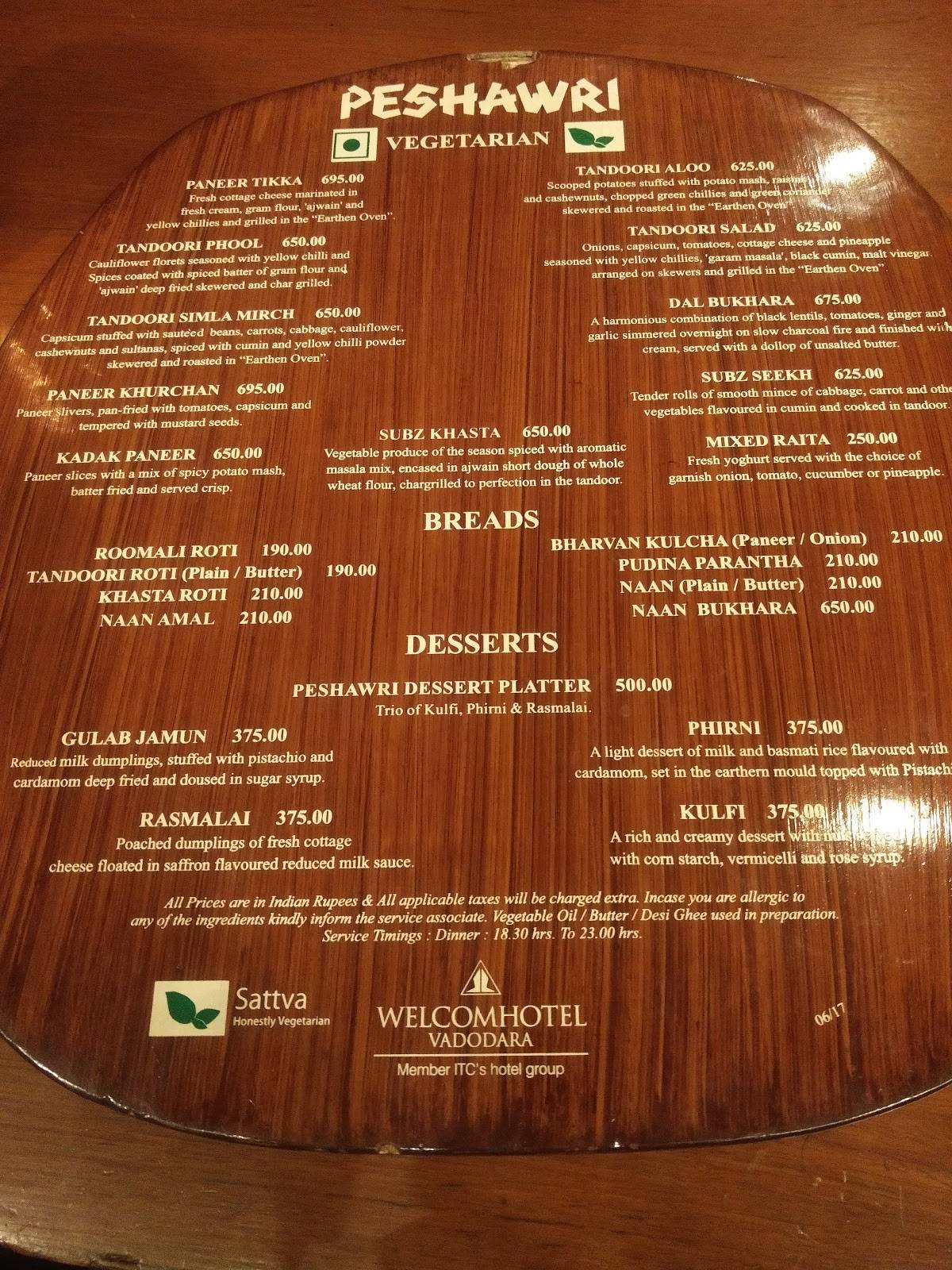 Menu at Peshawri by Welcomhotel Vadodara, Vadodara