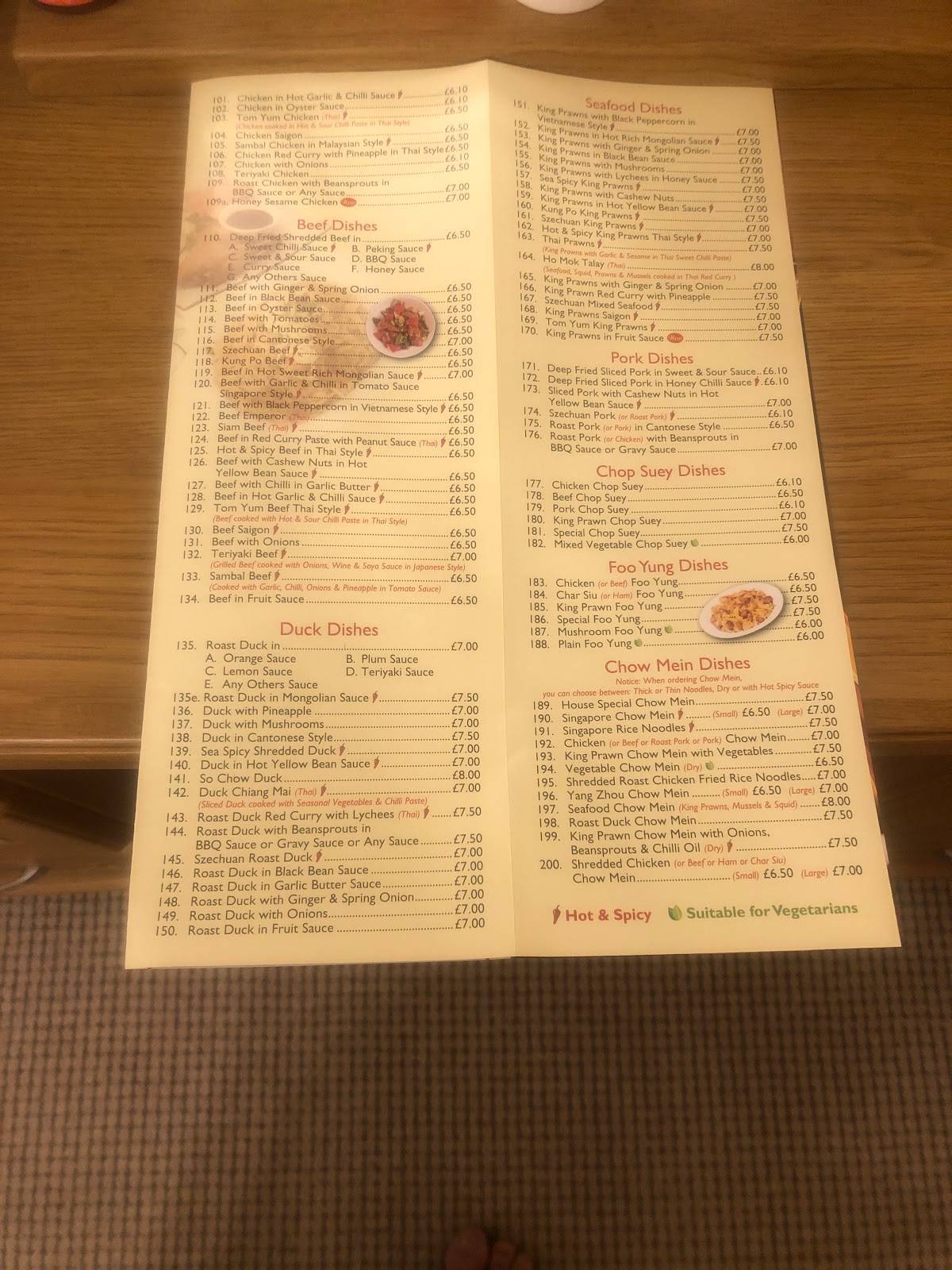 Menu at Golden Dragon restaurant, Peterhead