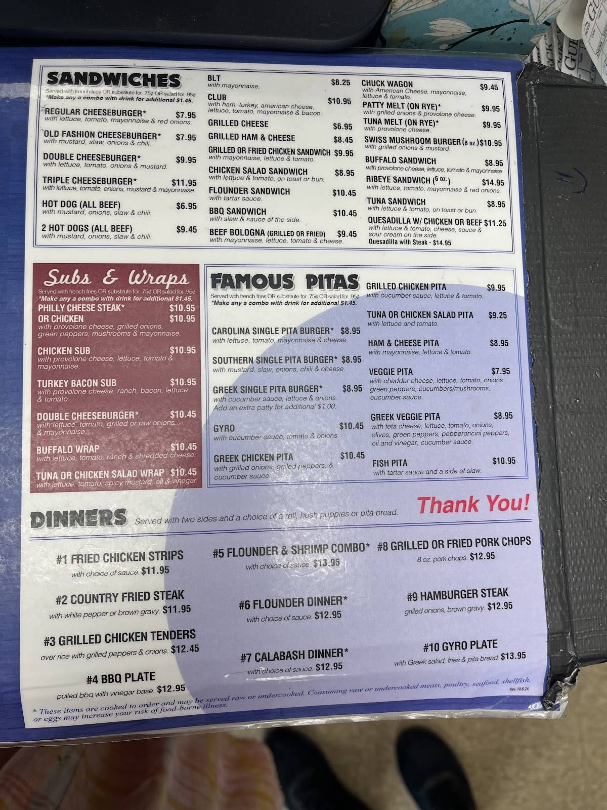 Menu at Pete's Grill fast food, Stanley