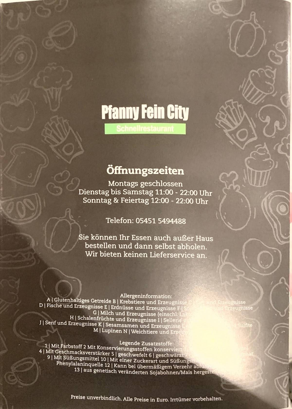 Speisekarte von Pfanny Fein City Schnellrestaurant, Ibbenbüren