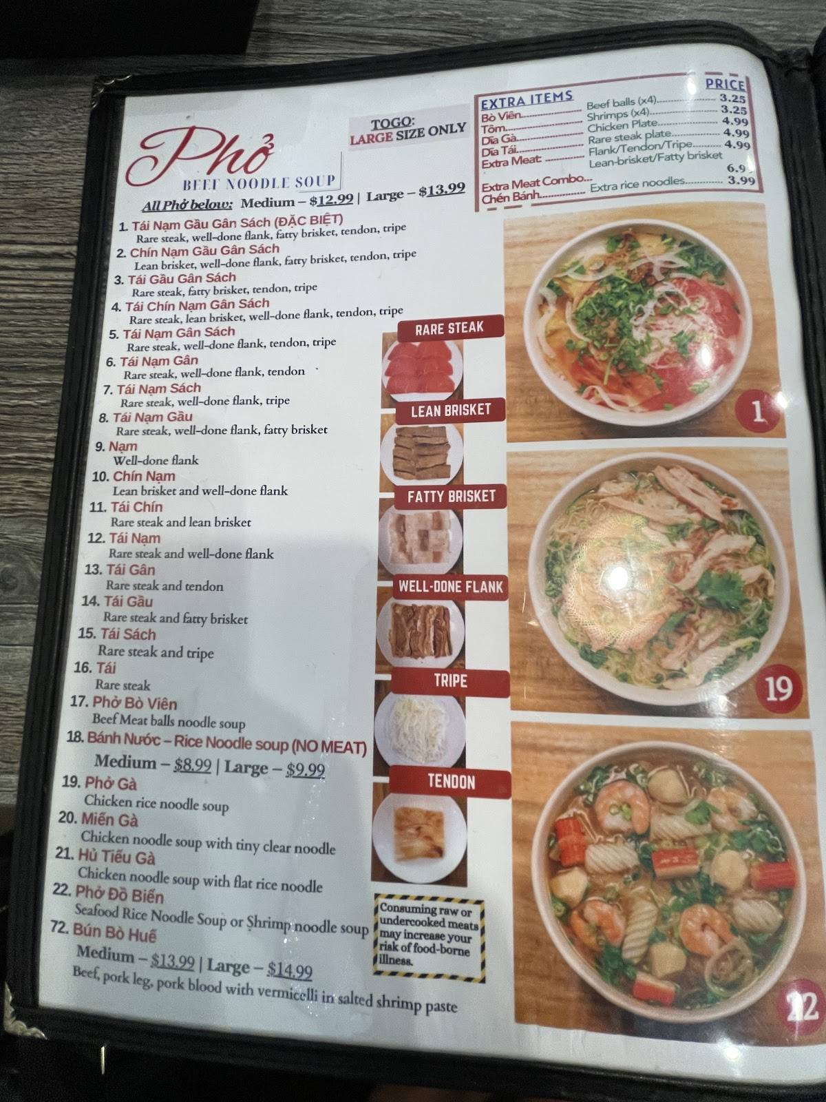 Menu at Pho Ha restaurant, Riverside, Magnolia Ave