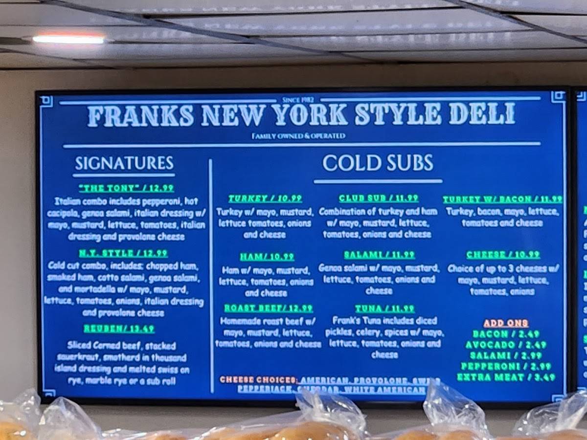 Menu at Frank's Deli pizzeria, Phoenix