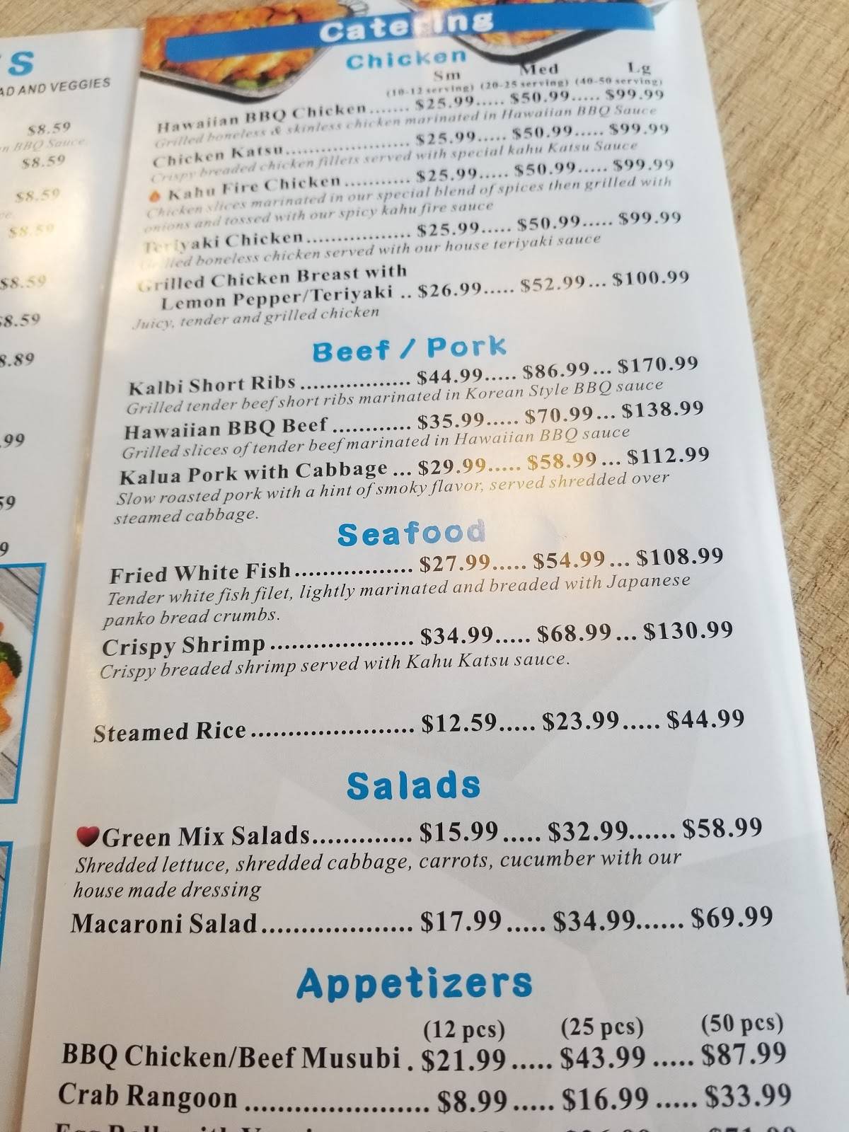 Menu at Kahu Hawaiian BBQ, Phoenix