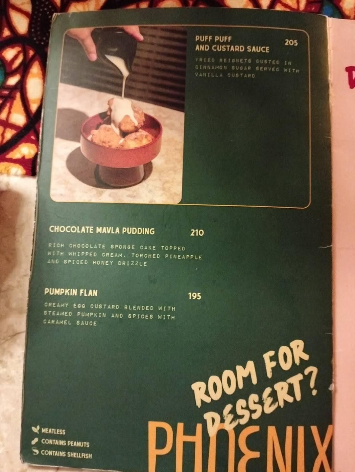 Menu at Phoenix Resto Bar, Makati