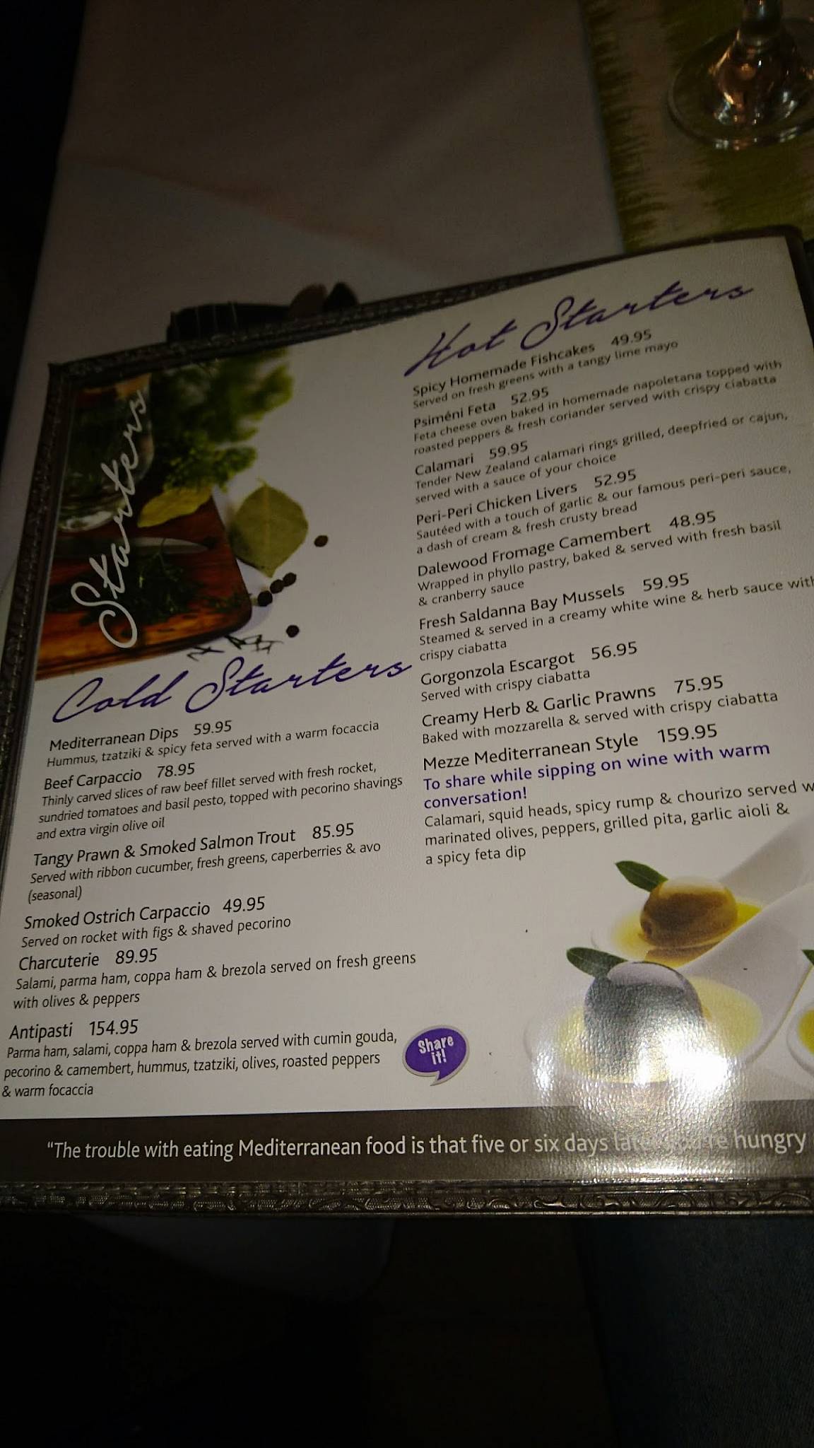 Menu at Olive & Oil Pietermaritzburg restaurant, Pietermaritzburg
