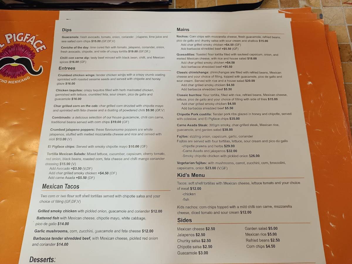 Menu at Pigface Seafood cafe, Woorim