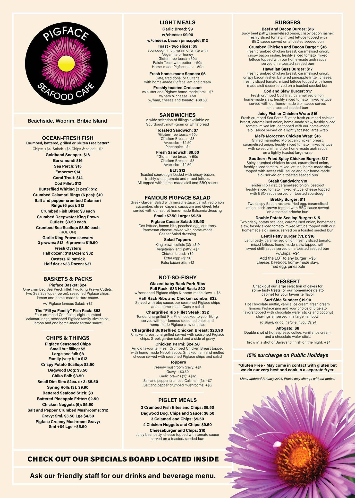 Menu at Pigface Seafood cafe, Woorim