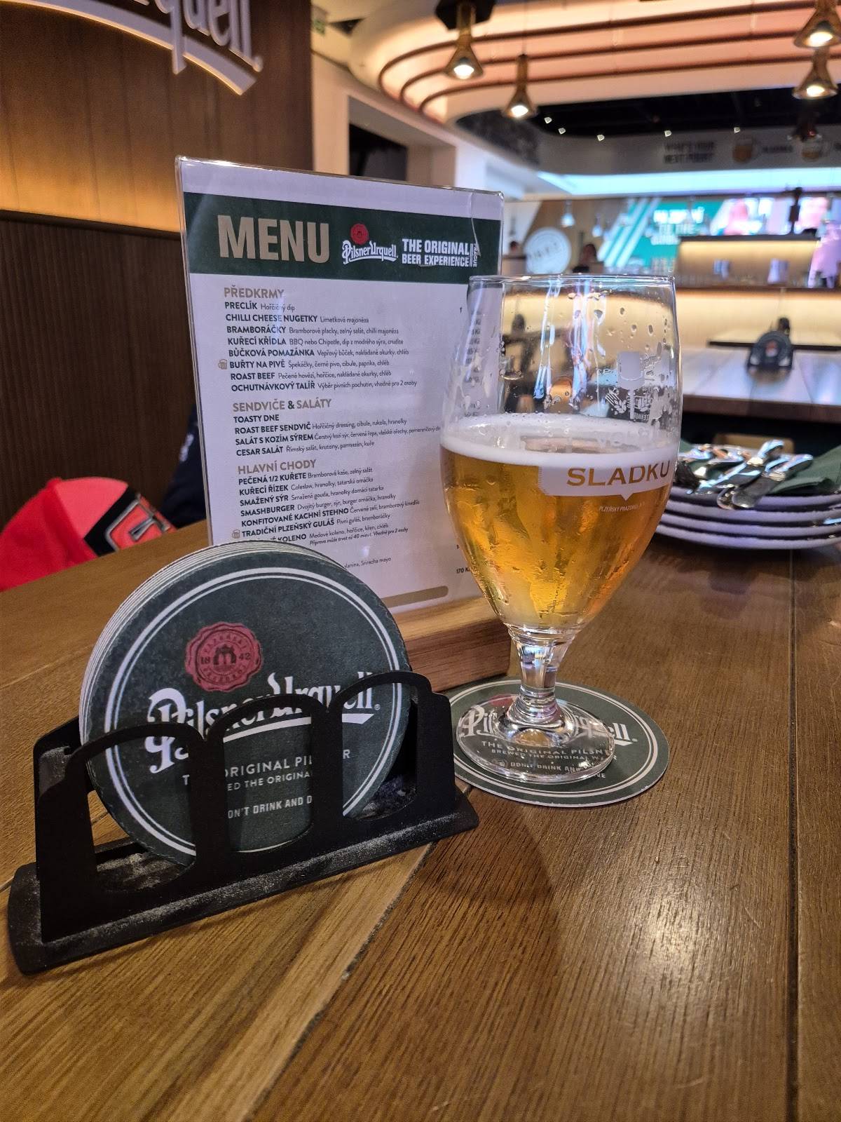 Menu at Pilsner Urquell Original Restaurant, Prague, Malostranské nám.