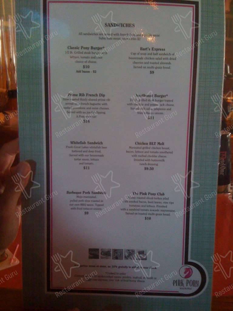 Menu at Pink Pony pub & bar, Mackinac Island