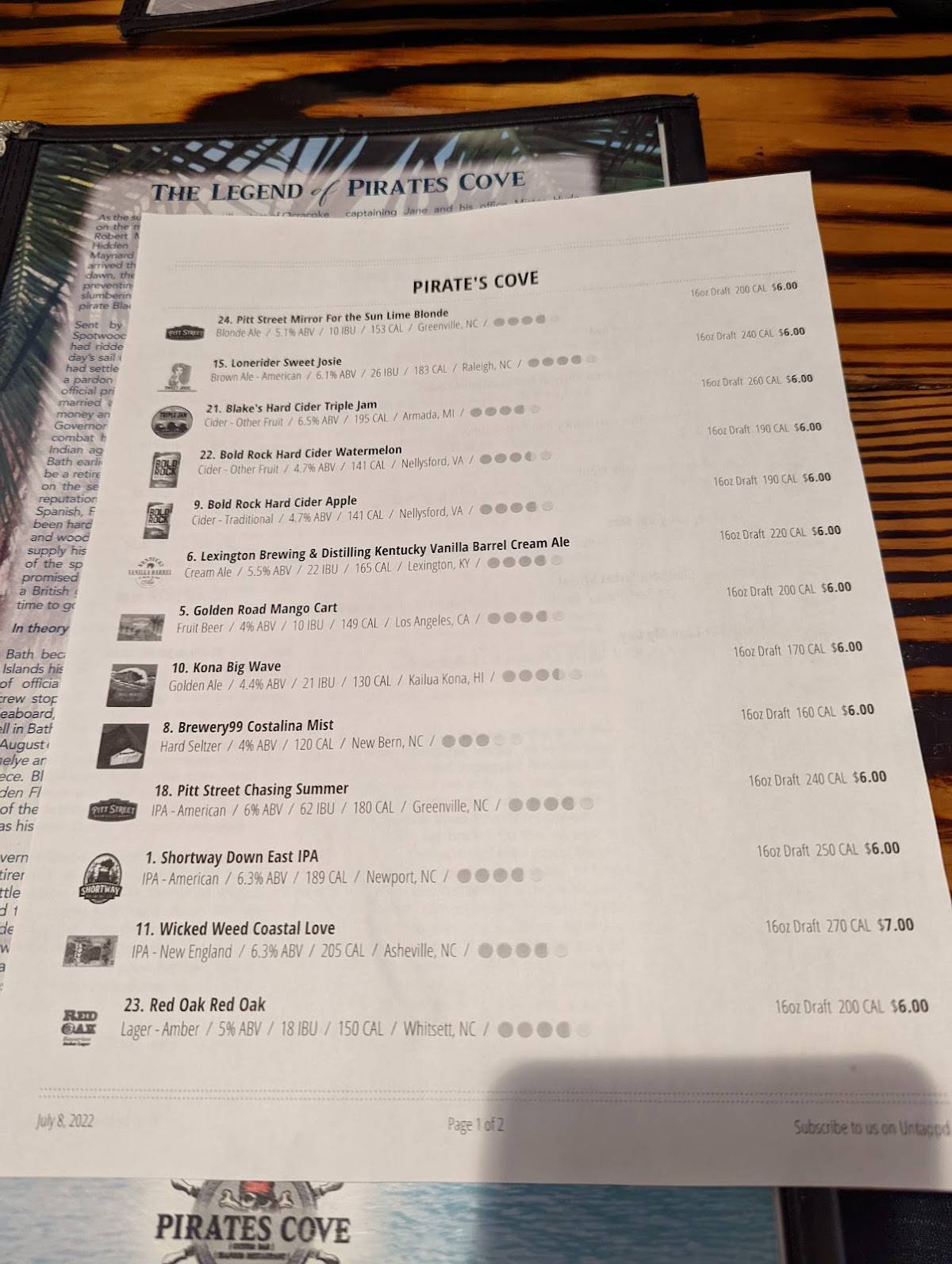 Menu at Pirates Cove Triple Play Seafood and Oyster Bar, New Bern