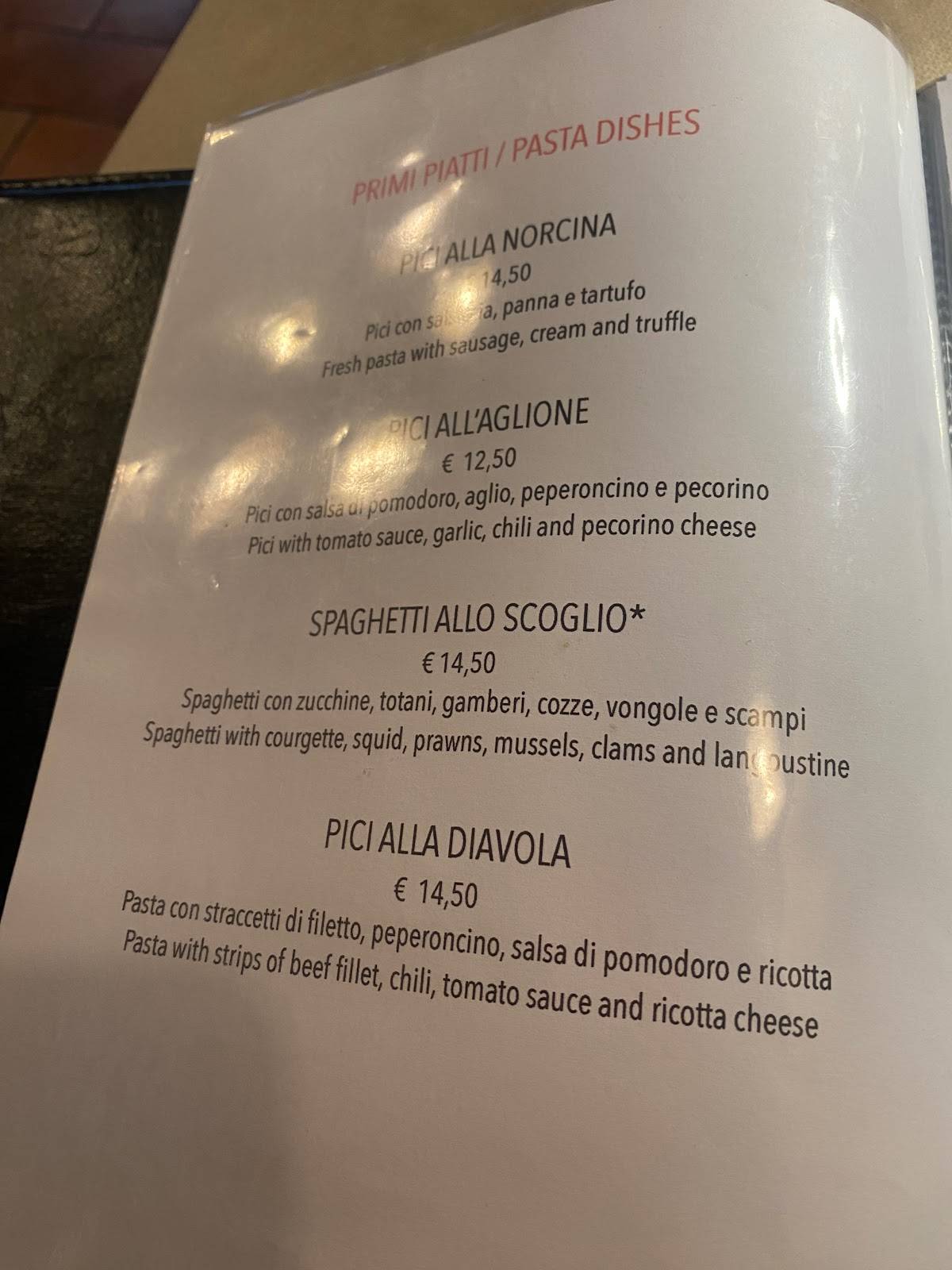 Menu da Il Peperoncino ristorante, Pisa