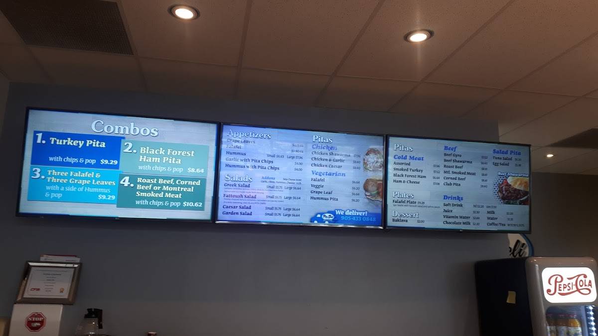 Menu at Pita Deli restaurant, Oshawa, Ritson Rd N