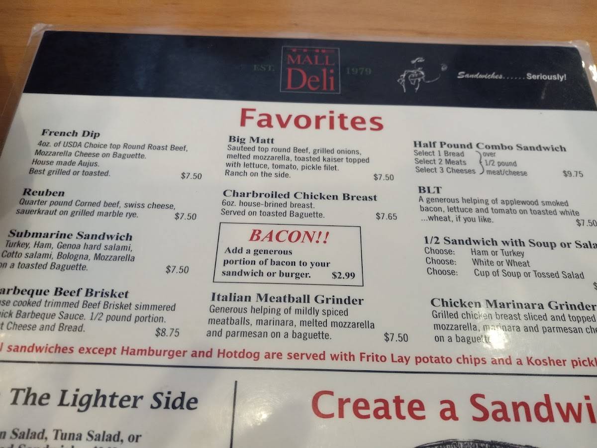 Menu at The Mall Deli restaurant, Pittsburg