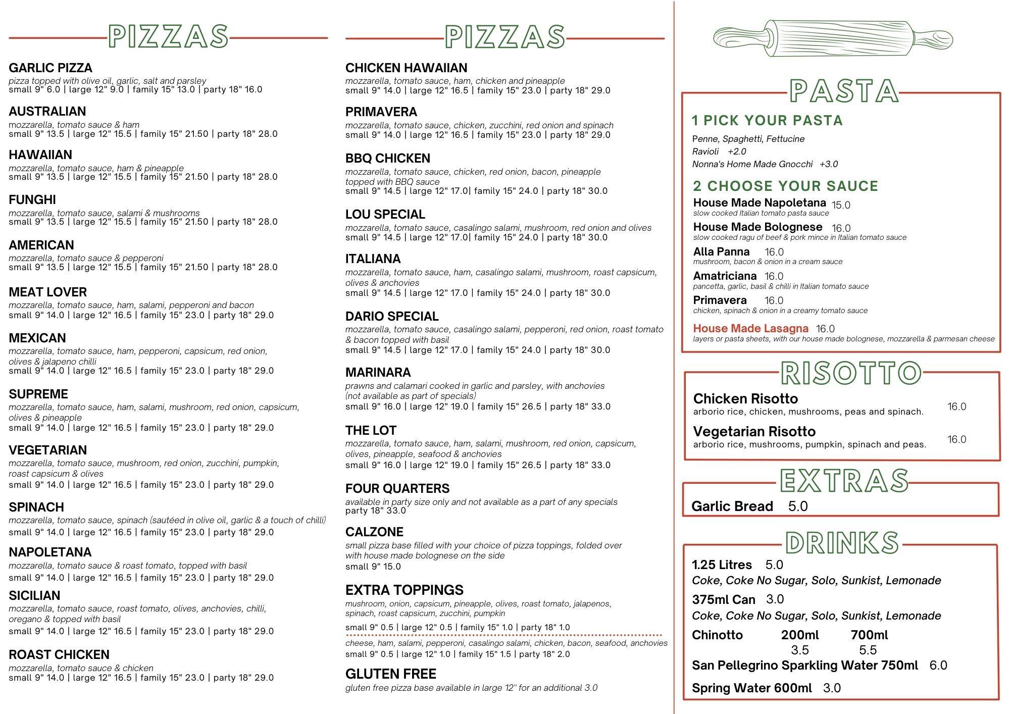 Menu at Pizza All'Italiana pizzeria, Marden