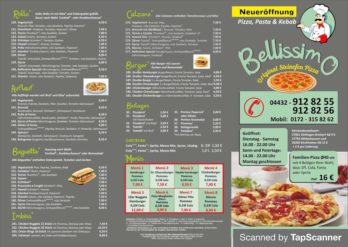 Speisekarte von Pizza Bellissimo Brettorf, Dötlingen