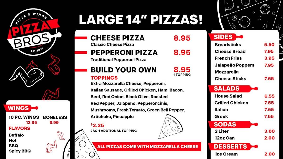 Menu at Pizza Bros pizzeria, Bakersfield