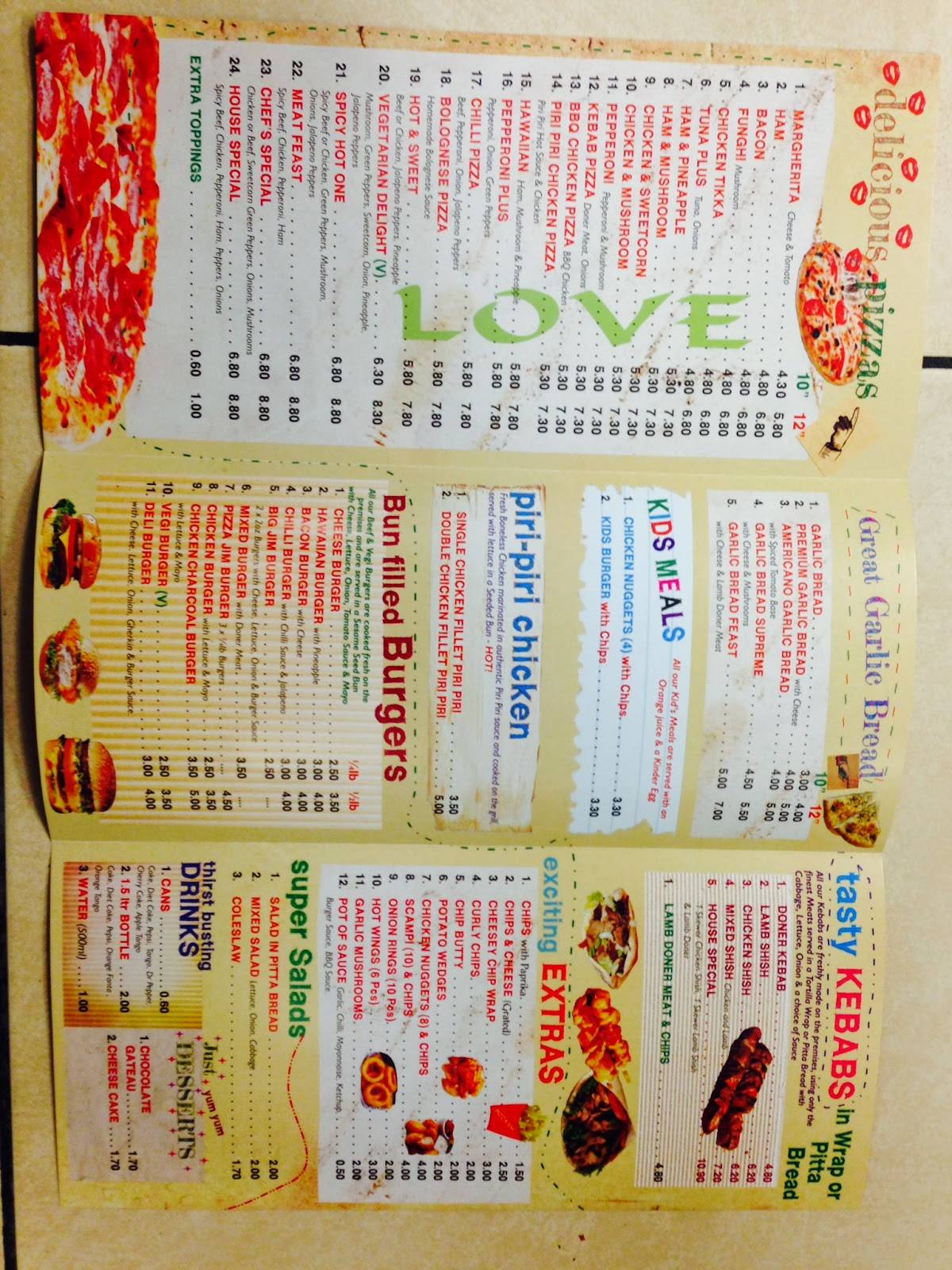 Menu at Pizza Jim pizzeria, South Kirkby