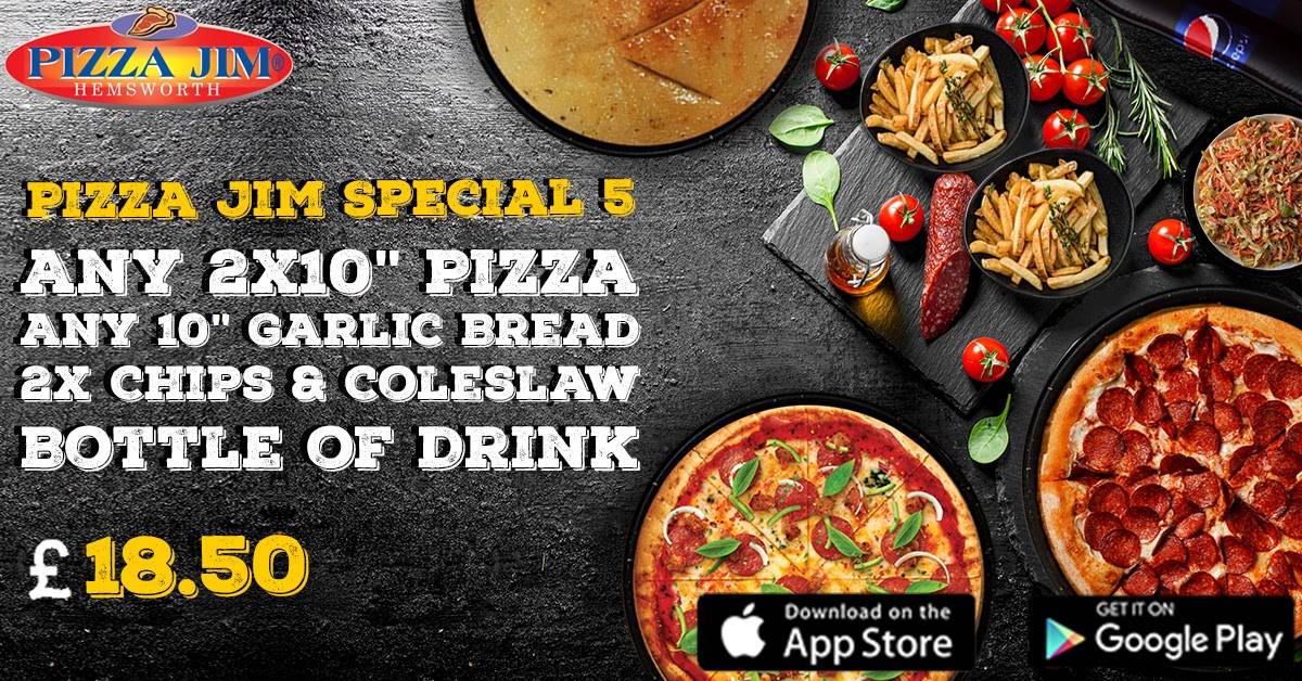 Menu at Pizza Jim pizzeria, South Kirkby