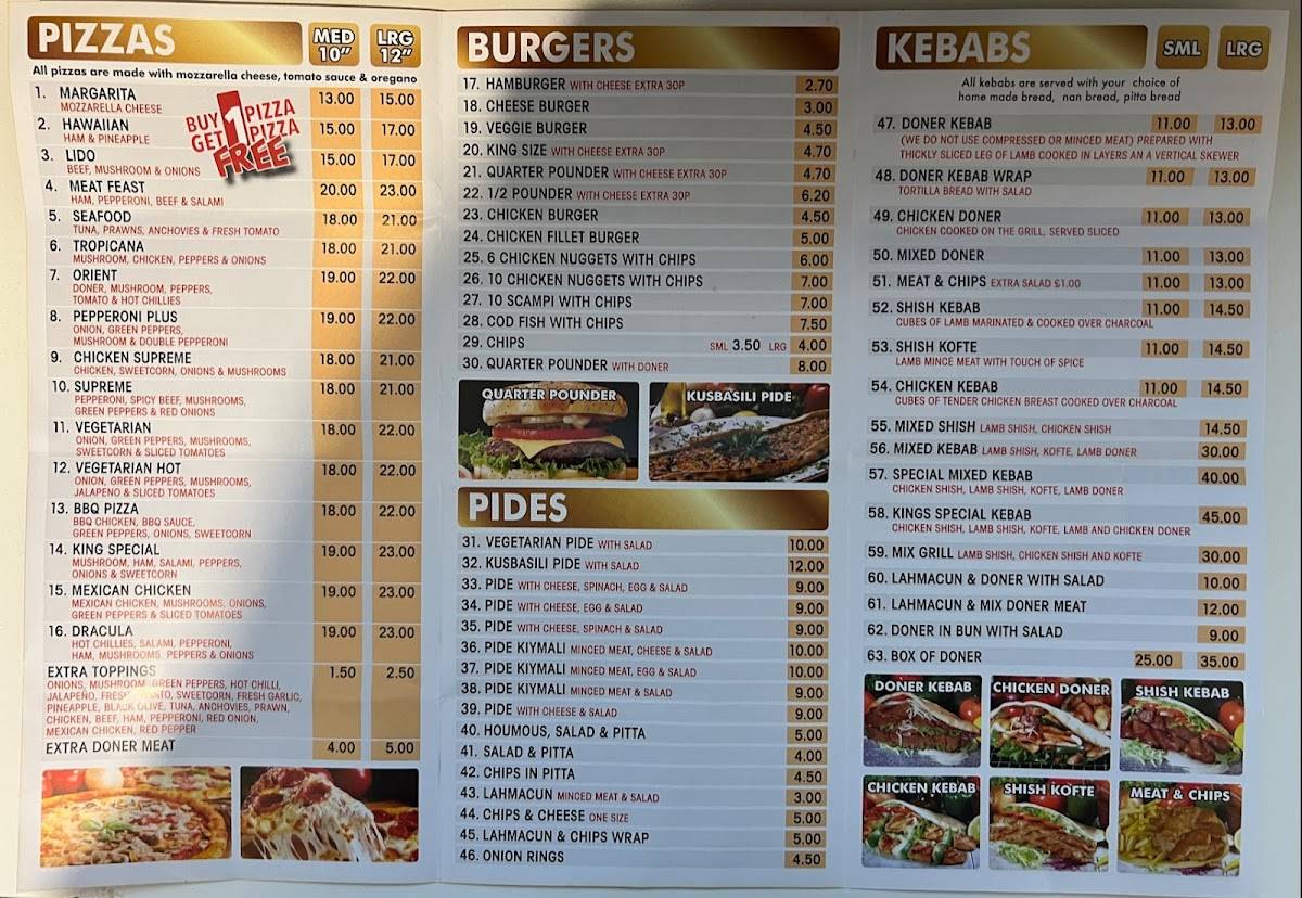 Menu at Pizza King Kebab House restaurant, London, 109 Hertford Rd