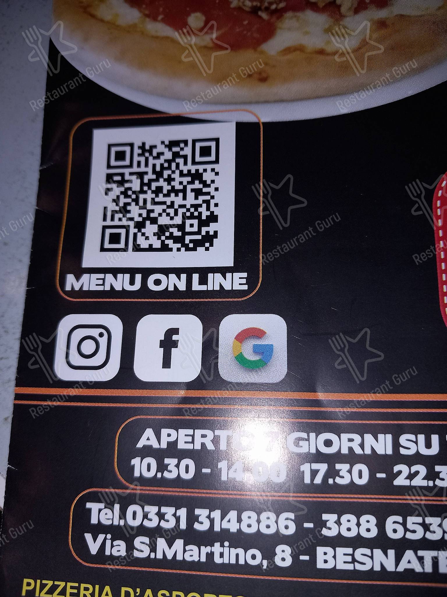 Menu da Pizza Più ristorante, Besnate