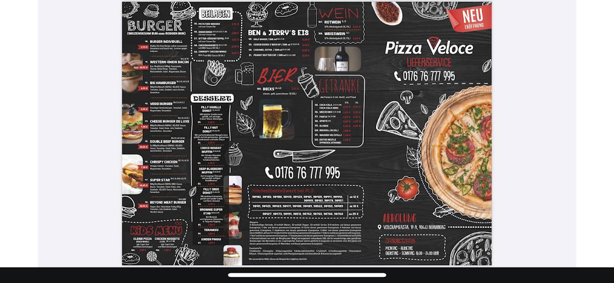 Speisekarte von Pizza Veloce, Nürnberg