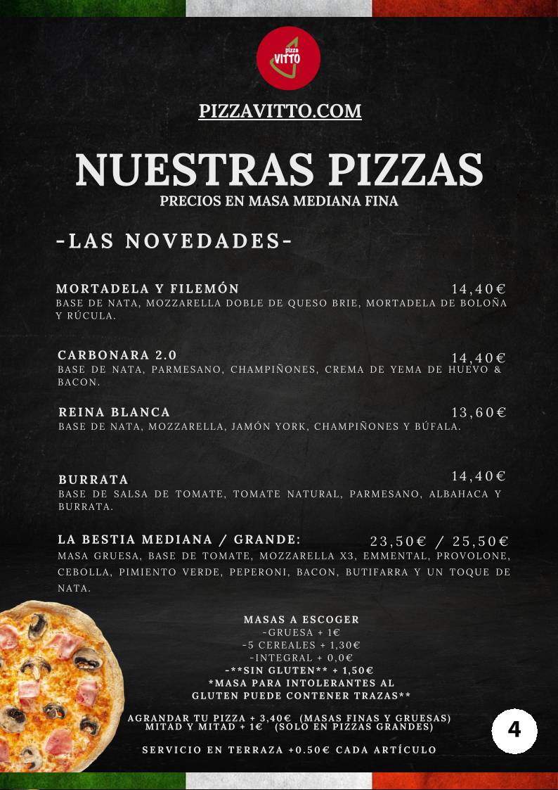 Carta de pizzería Pizza Vitto PACÍFICO, Madrid