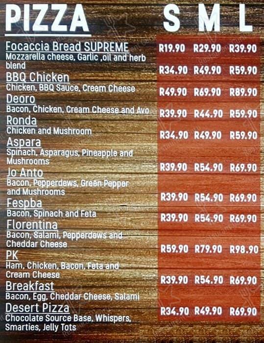 Menu at Pizza at PK Edenvale pizzeria, Edenvale