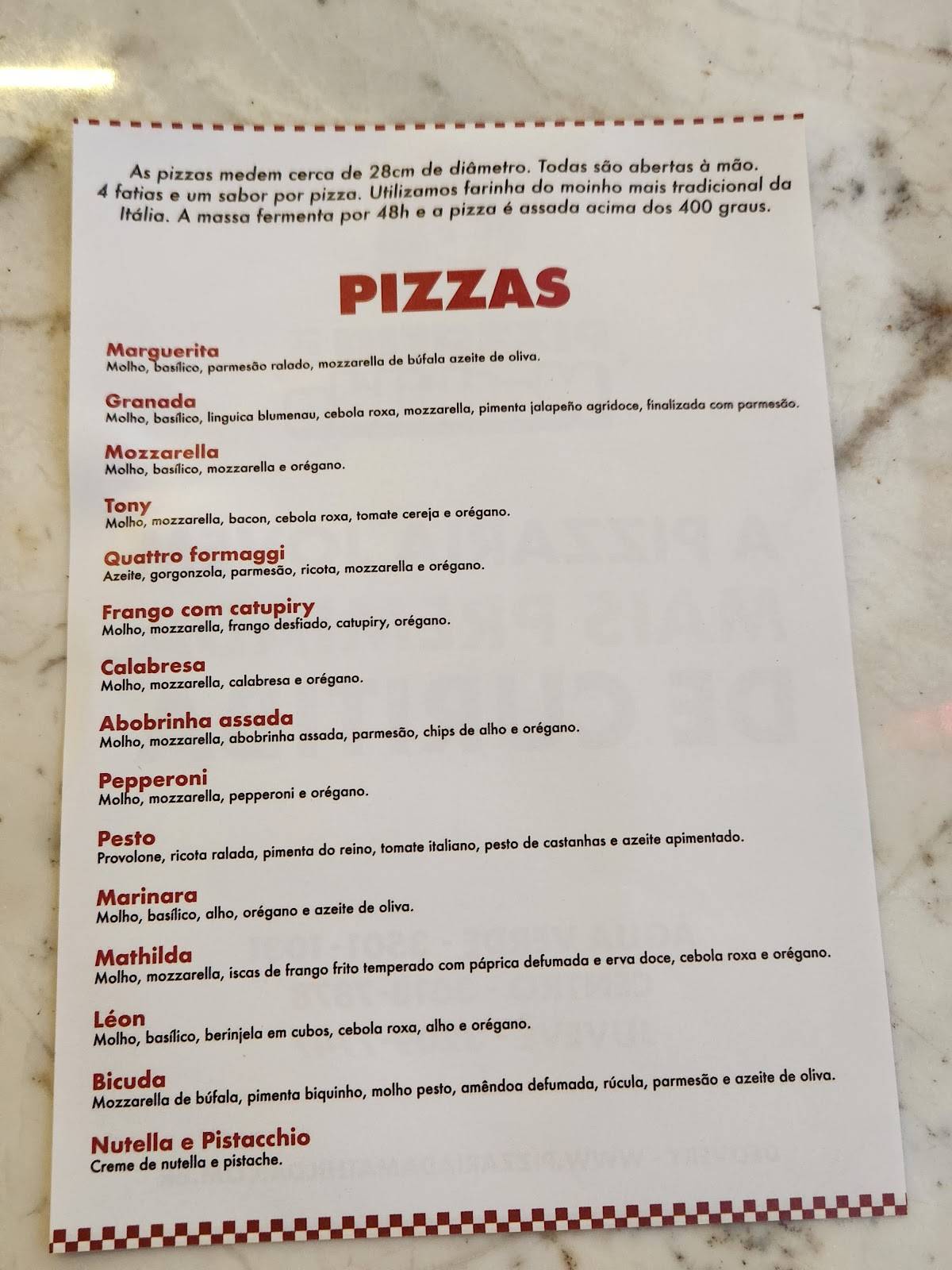Menu em Pizzaria da Mathilda Água Verde, Curitiba