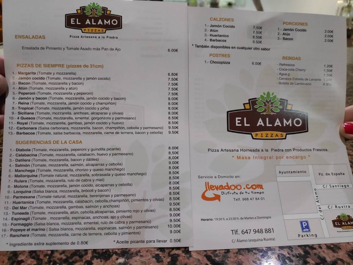 Menu at Pizzas El Alamo restaurant, Lorca