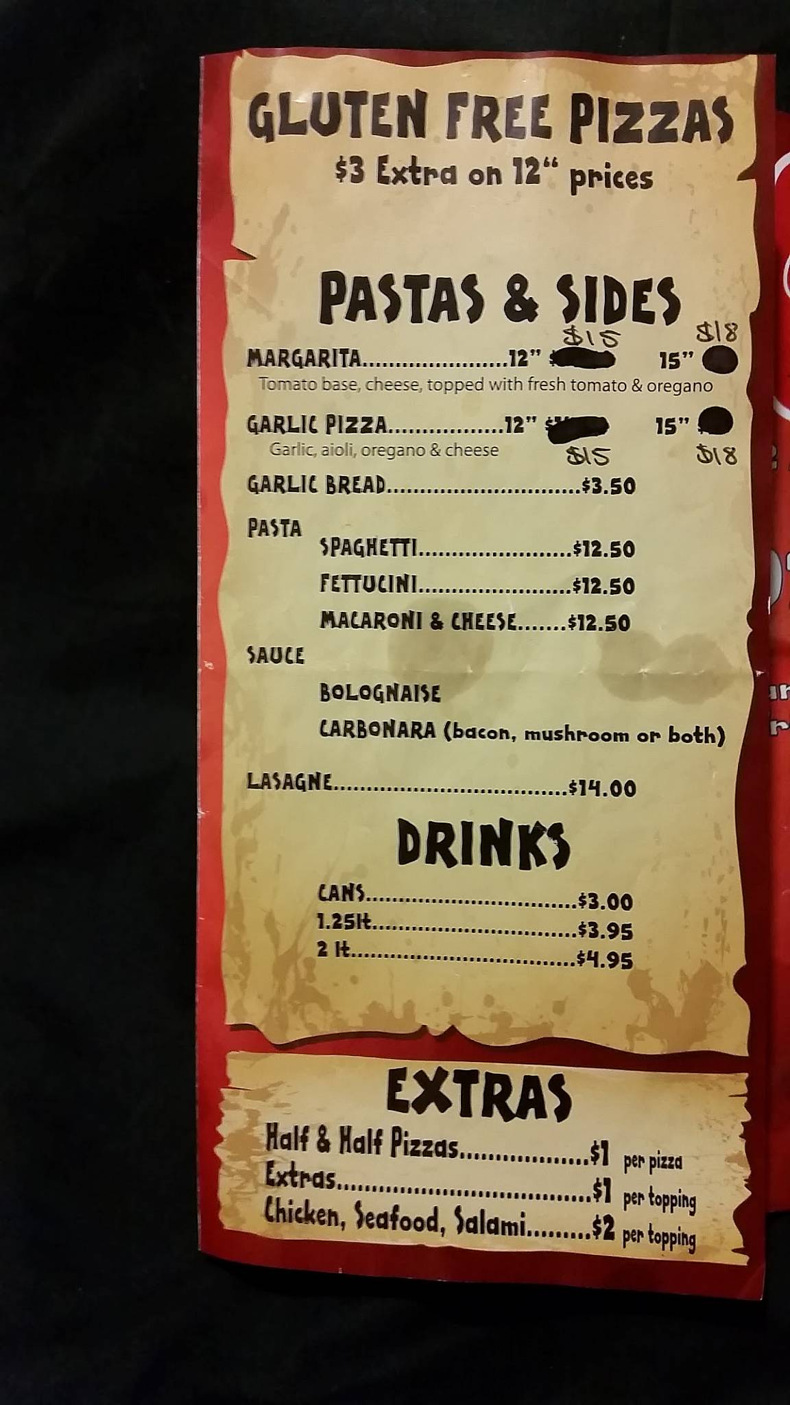 Menu at Pizzas @ Mooloolah pizzeria, Mooloolah Valley