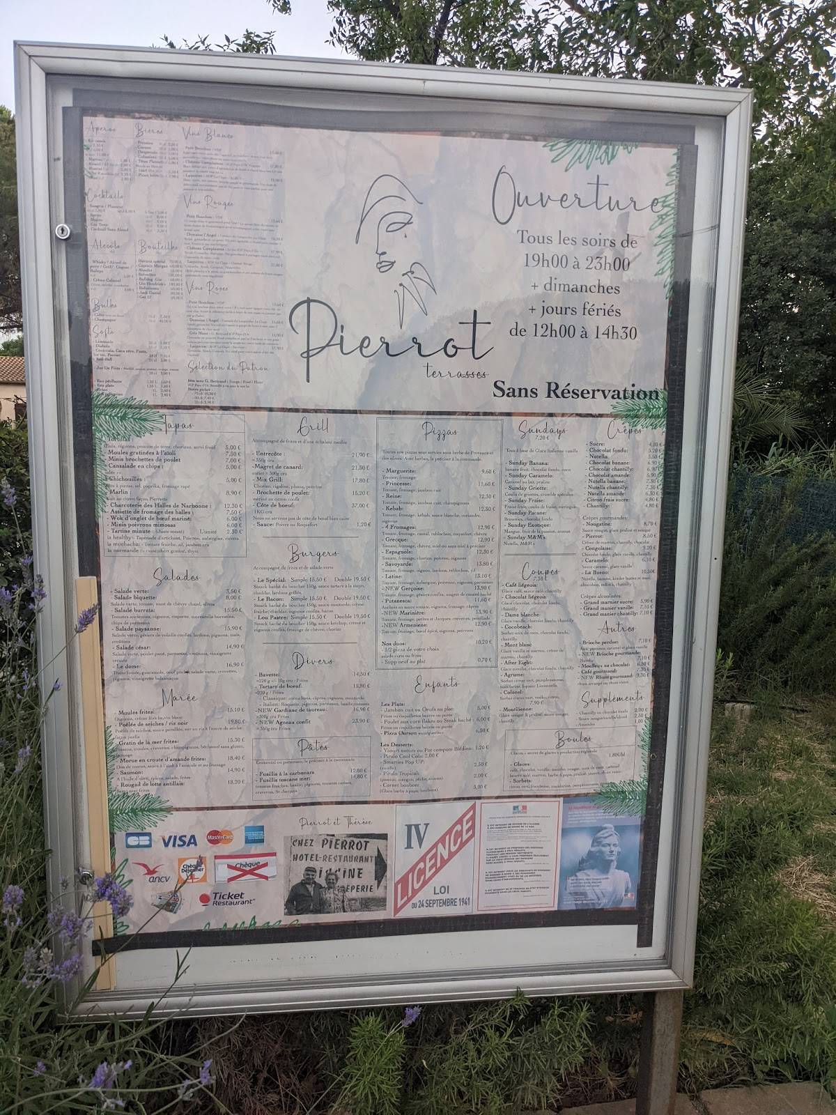 Menu au Chez Pierrot pizzeria, Vinassan