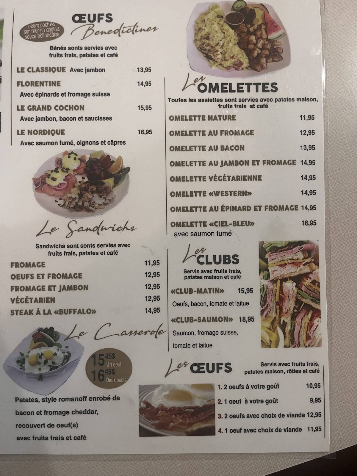 Menu au Ciel Bleu Restaurant, Laval