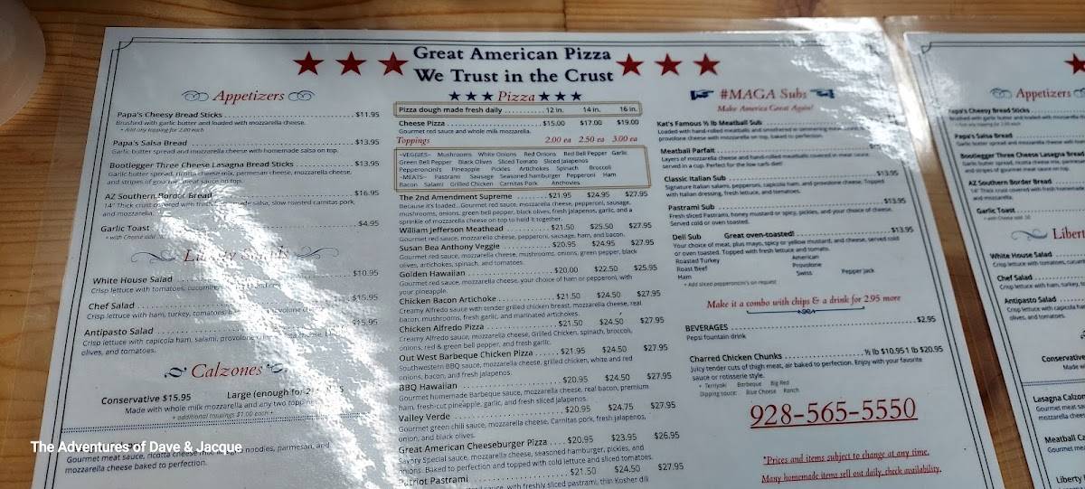Menu at Great American Pizza and Subs pizzeria, Golden Valley