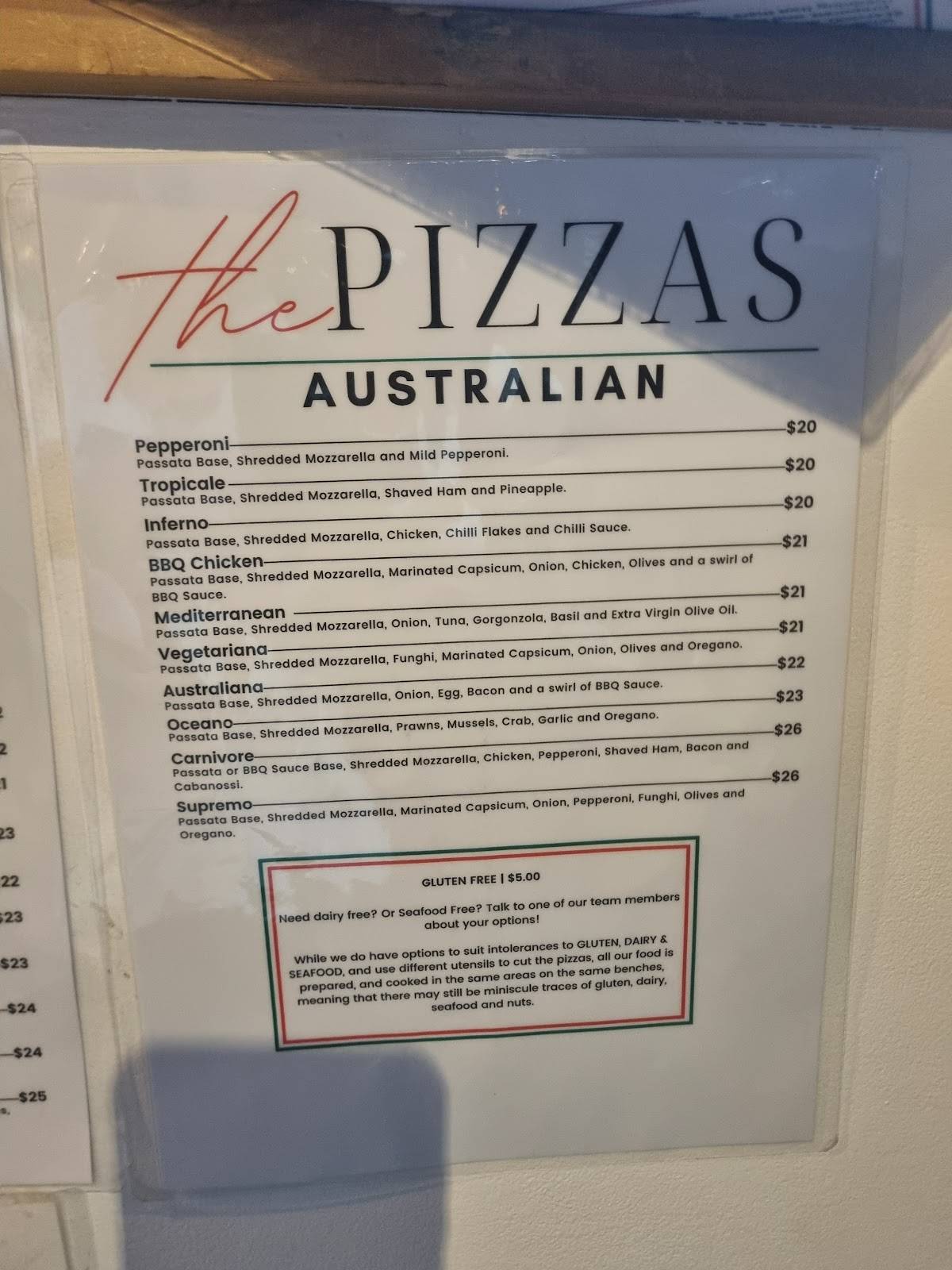 Menu at Pizzeria La Prima, Springfield Central, 3/1 Ian Keilar Dr
