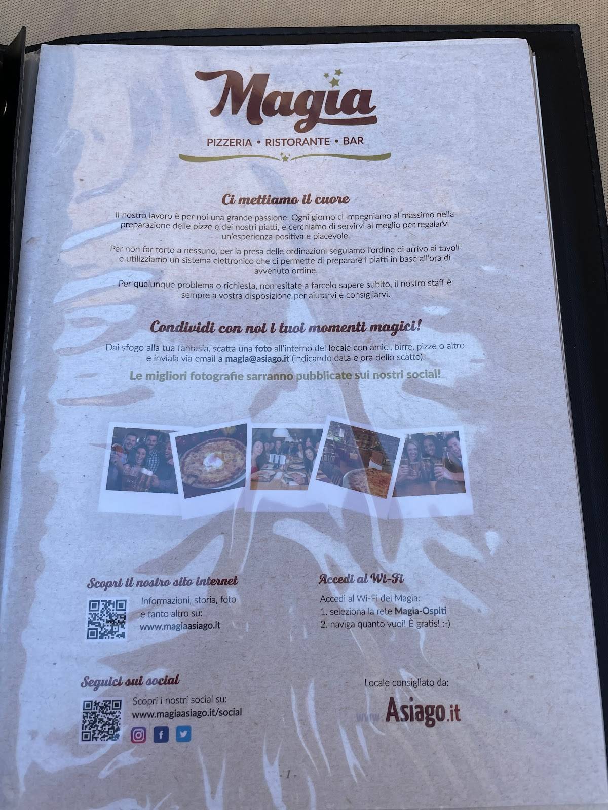 Speisekarte von Pizzeria Magia, Asiago