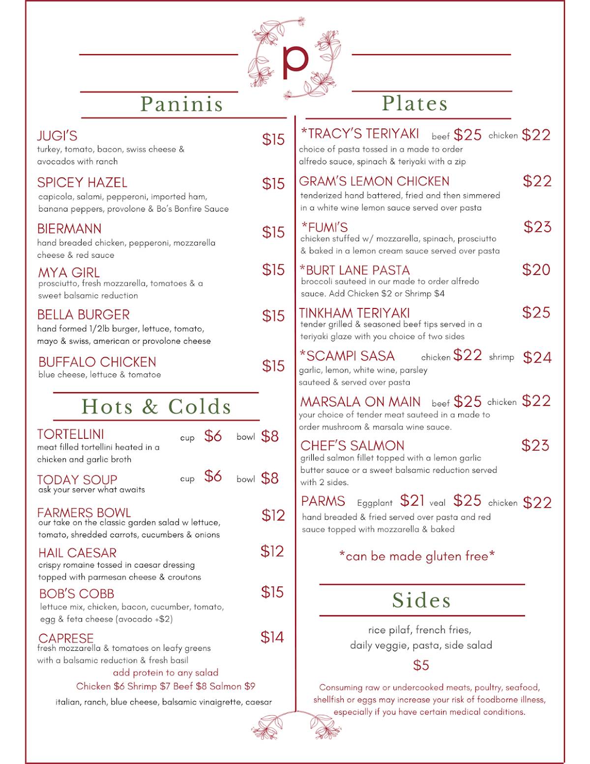 Menu at Pafumi's on main pizzeria, Wilbraham