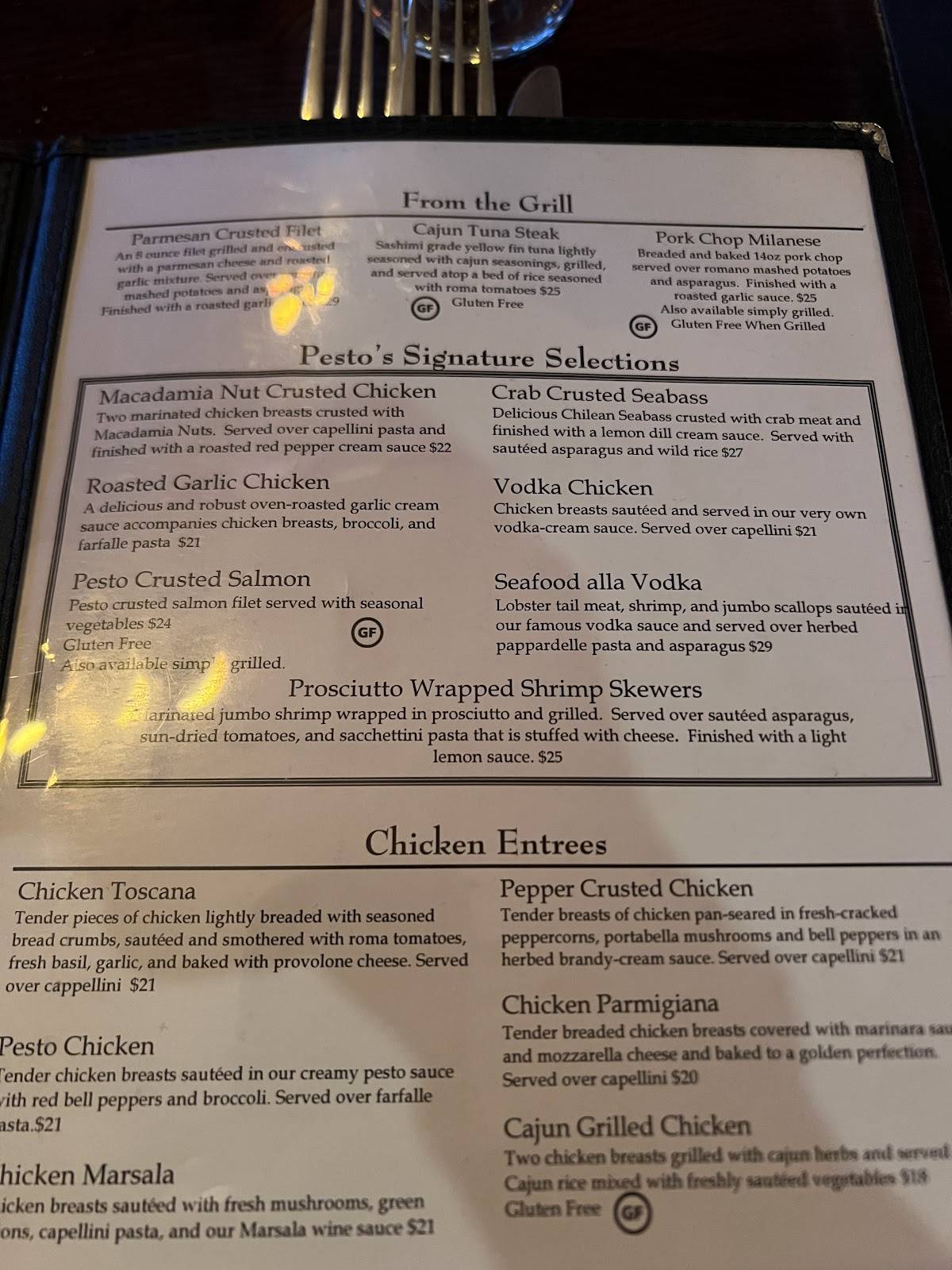 Menu at Pesto's Italian Restaurant, Valparaiso