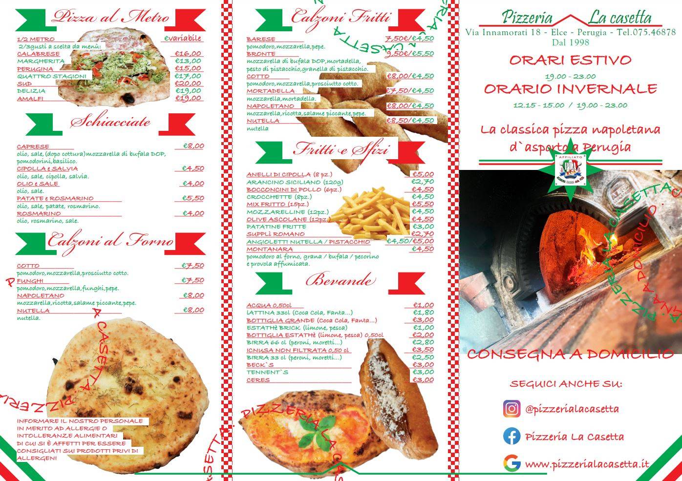 Carta de Pizzeria la casetta, Perugia